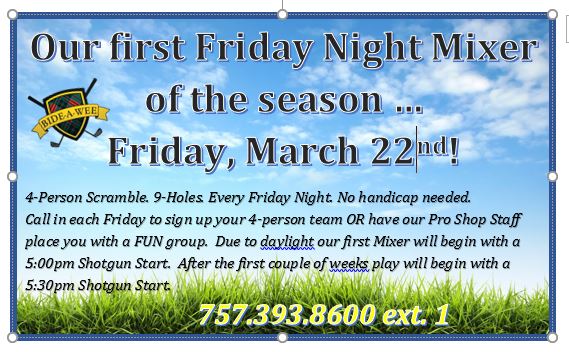 Friday Night Mixer Season begins 3/22/2024