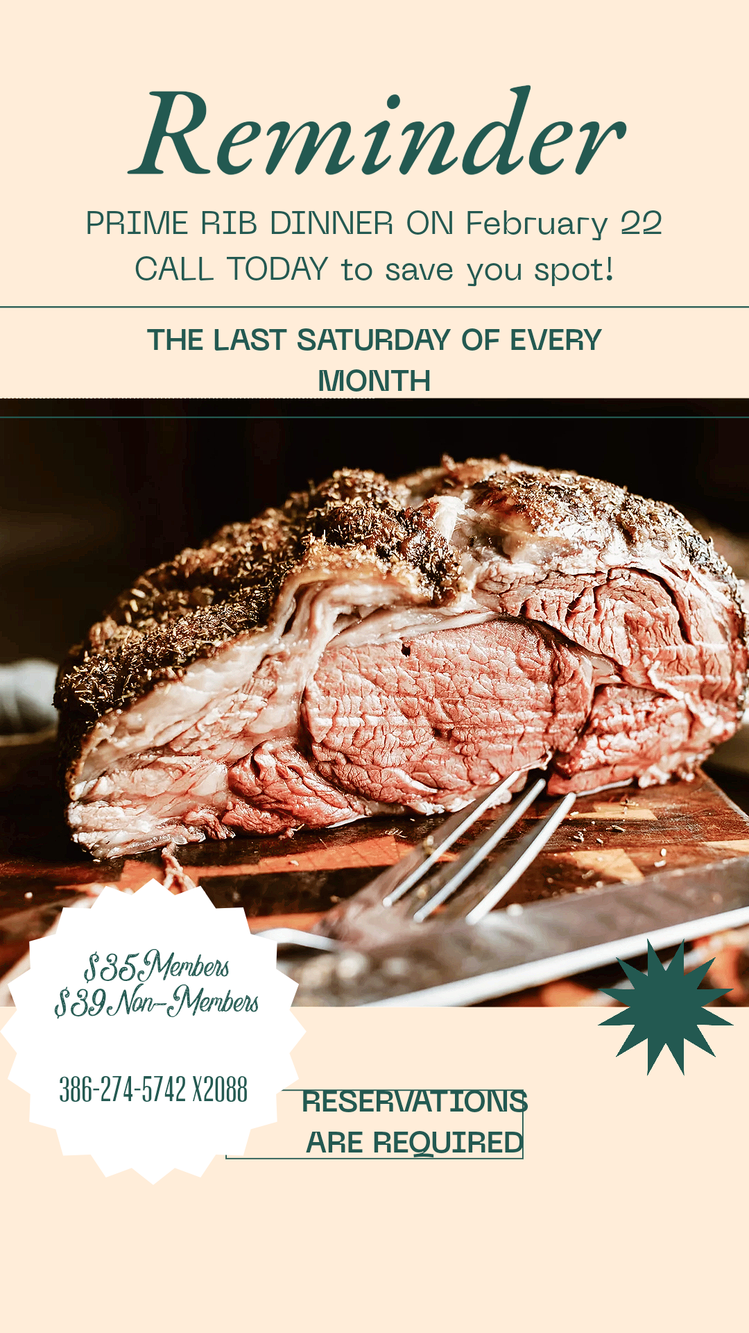 Prime Rib Night This Saturday - RSVP Today!