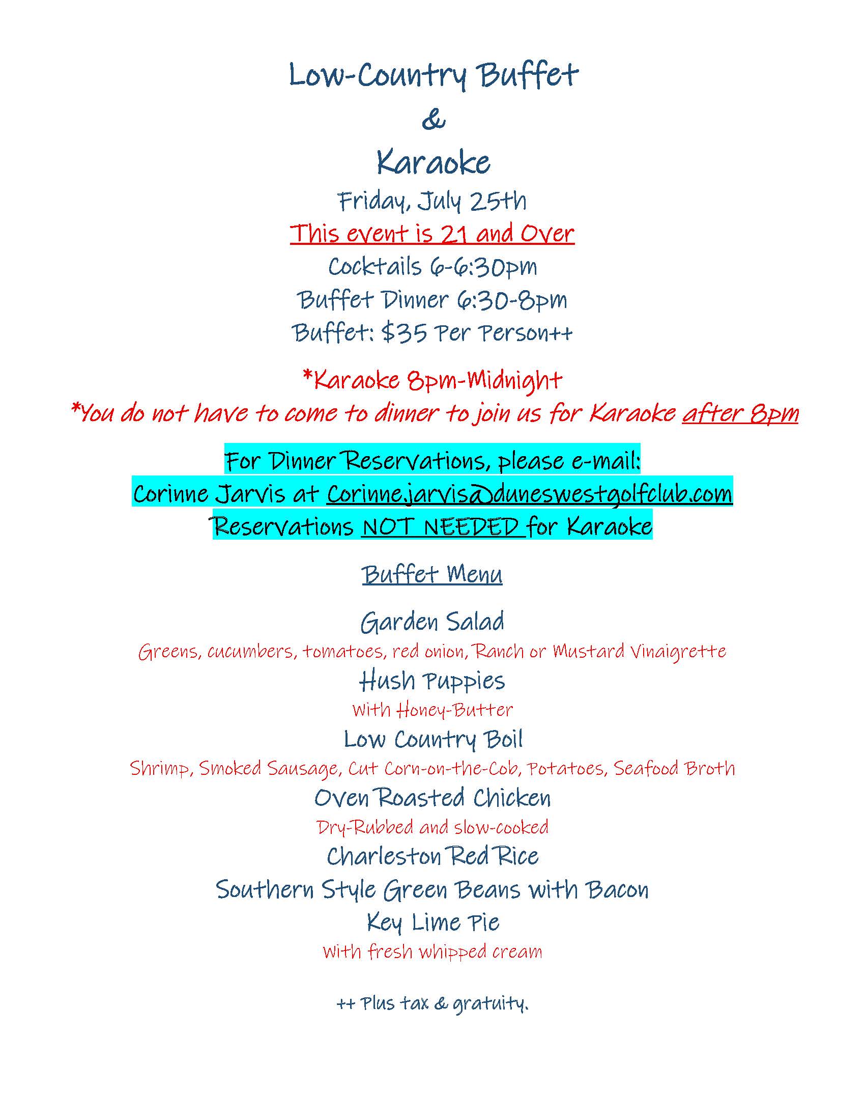 Low-Country Buffet and Karaoke