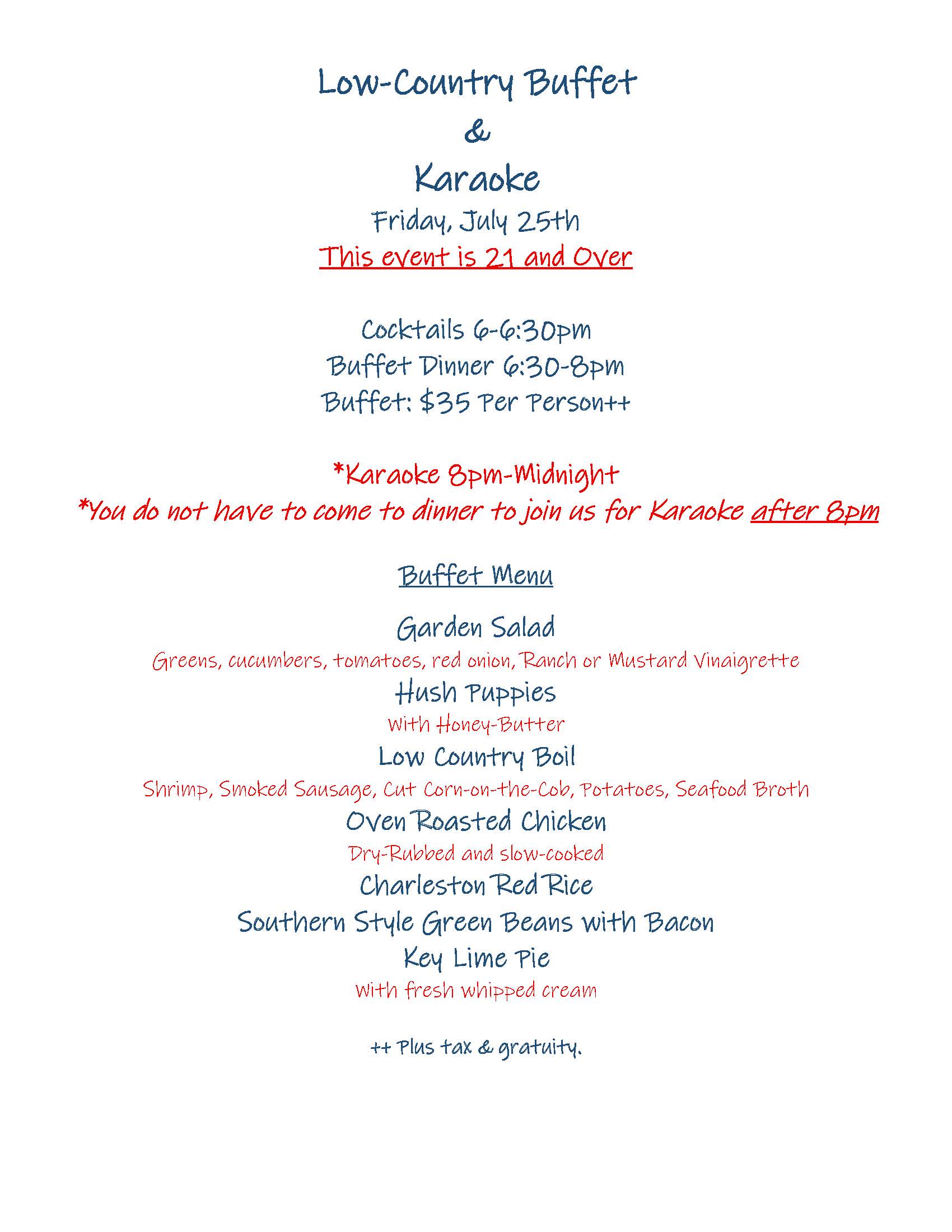 Low-Country Buffet and Karaoke